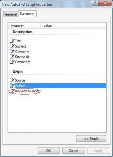 File Properties - Summary - Origin - Revision Number - AutoIt General Help and Support - AutoIt ...