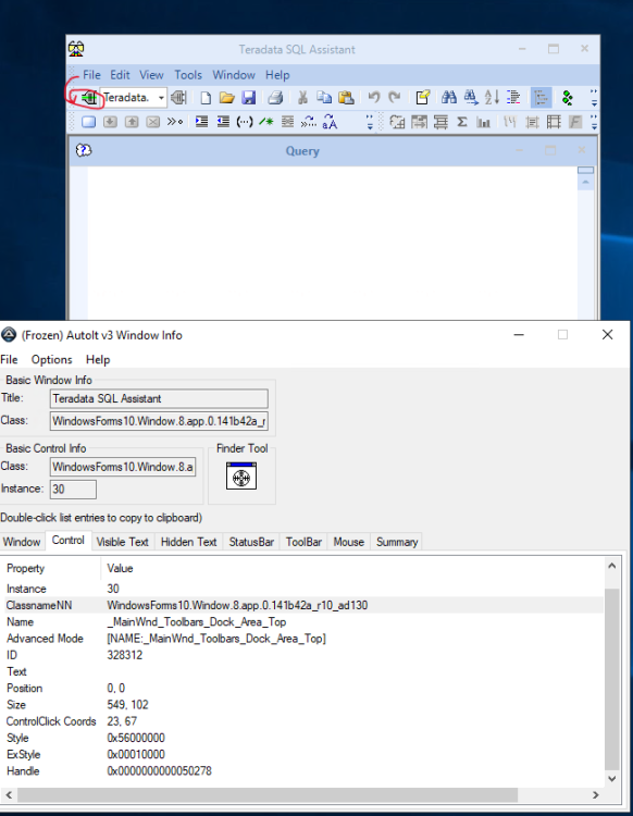 Unable To Click Element In Teradata Sql Assistant Autoit General Help And Support Autoit Forums
